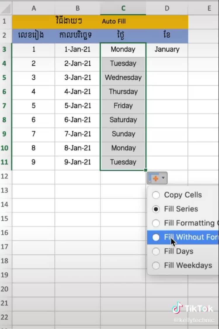 Excel បំពេញដោយស្វ័យប្រវត្តិ Auto full ងាយៗ! តោះចុចមើល និង like ដើម្បីចេះ និងបានចំណេះថ្មីៗ ! - TNAOT